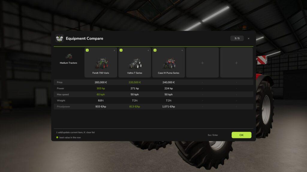 Equipment Compare V1.0.2.8 – FS25.net